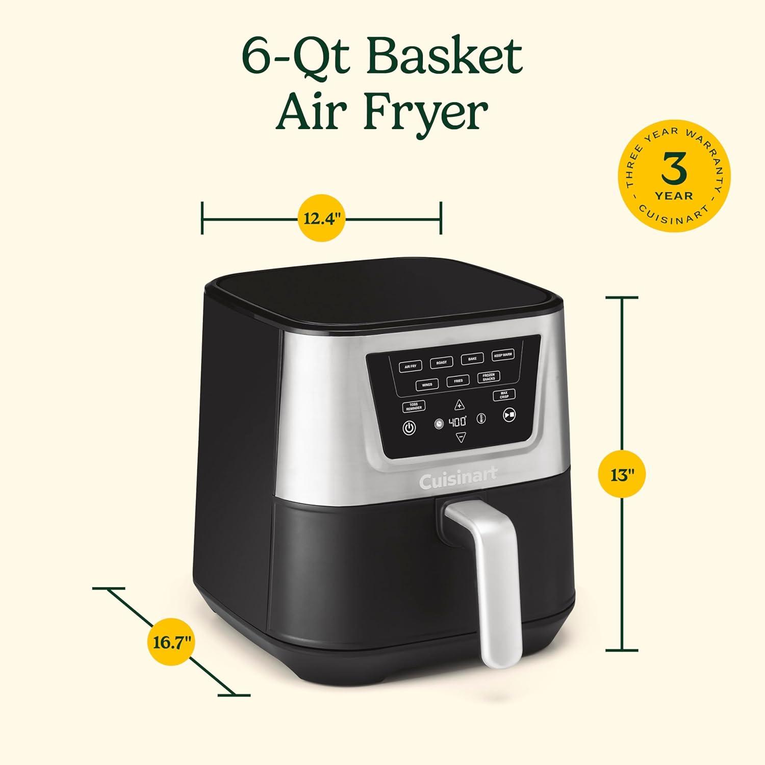 Cuisinart Air Fryer, Large 6-Quart Basket with 4 Cooking Functions to ...