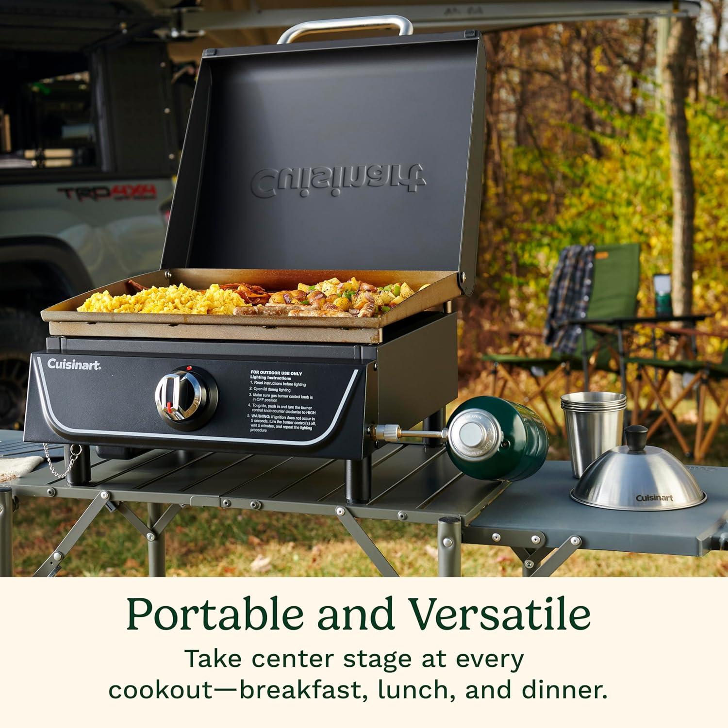 Cuisinart 17” Tabletop Gas Griddle with Hood, Easy Assembly Compact ...