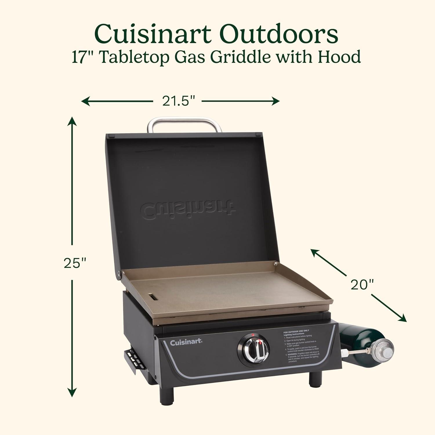 Cuisinart 17” Tabletop Gas Griddle with Hood, Easy Assembly Compact ...